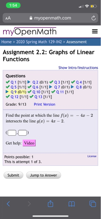 Solved 1:50 myopenmath.com You will have three tries for | Chegg.com
