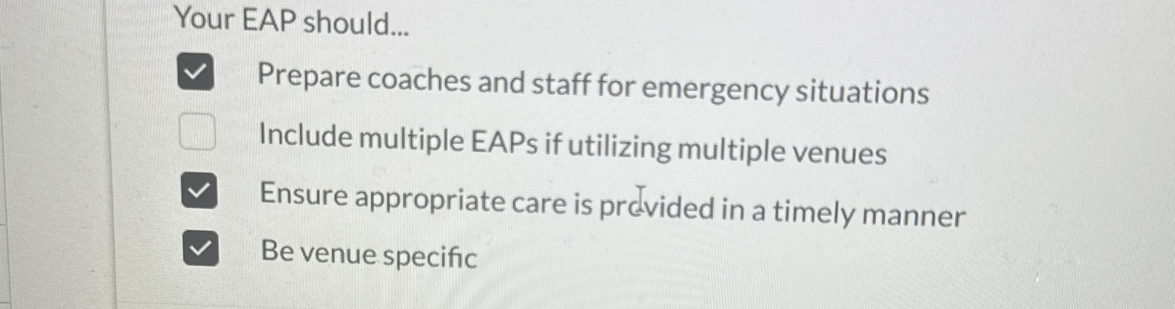 Solved Your EAP should...Prepare coaches and staff for | Chegg.com