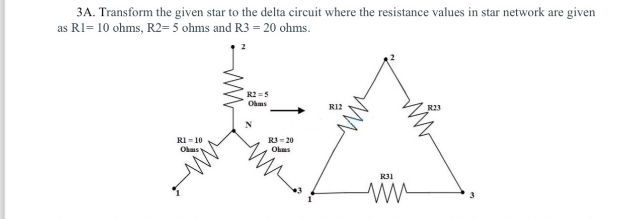 Solved 3A. ﻿Transform the given star to the delta circuit | Chegg.com