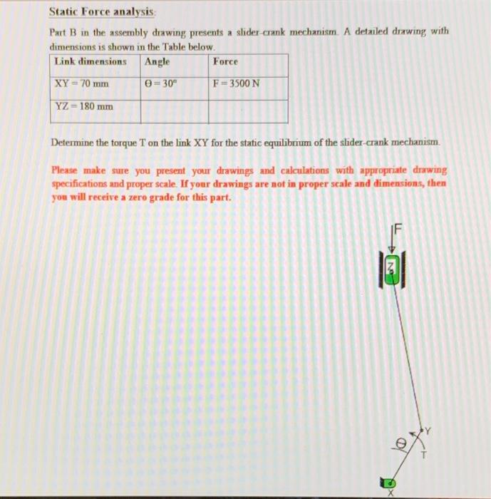 Solved Static Force analysis Part B in the asserably drawing | Chegg.com