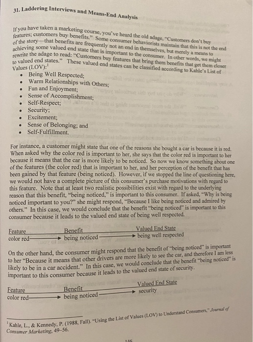 31. Laddering Interviews and Means-End Analysis If | Chegg.com