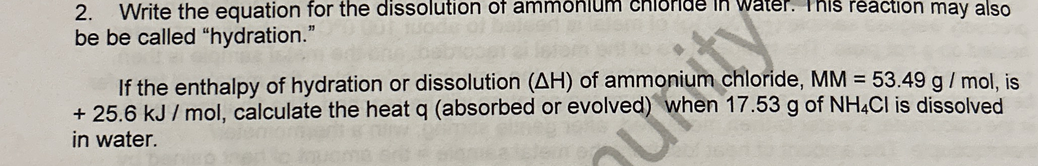 Solved Write the equation for the dissolution of ammonium | Chegg.com