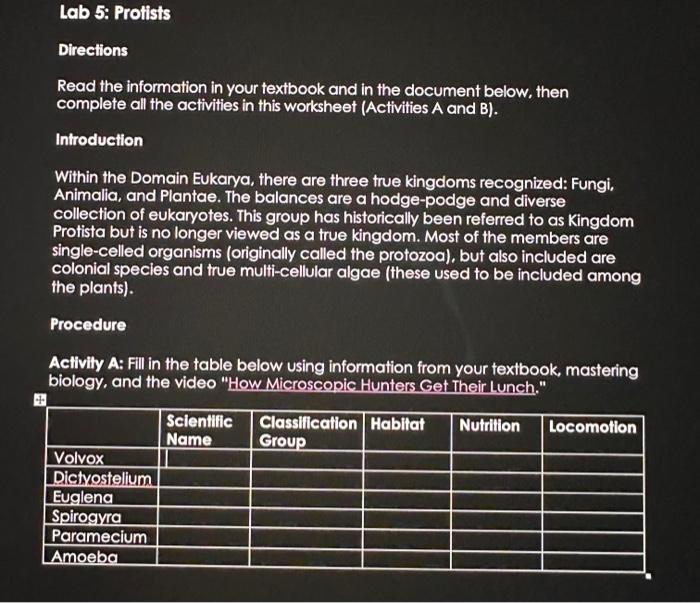 Solved Directions Read the information in your textbook and | Chegg.com