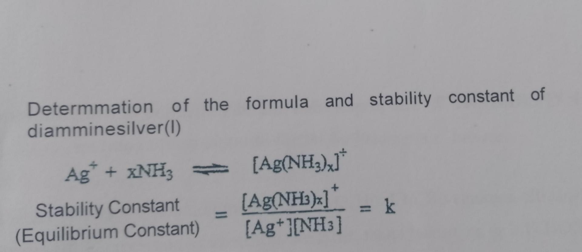 Solved Determmation of the formula and stability constant of | Chegg.com