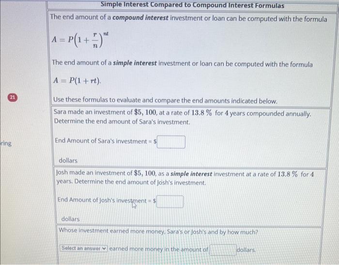 Solved Simple Interest Compared to Compound Interest | Chegg.com