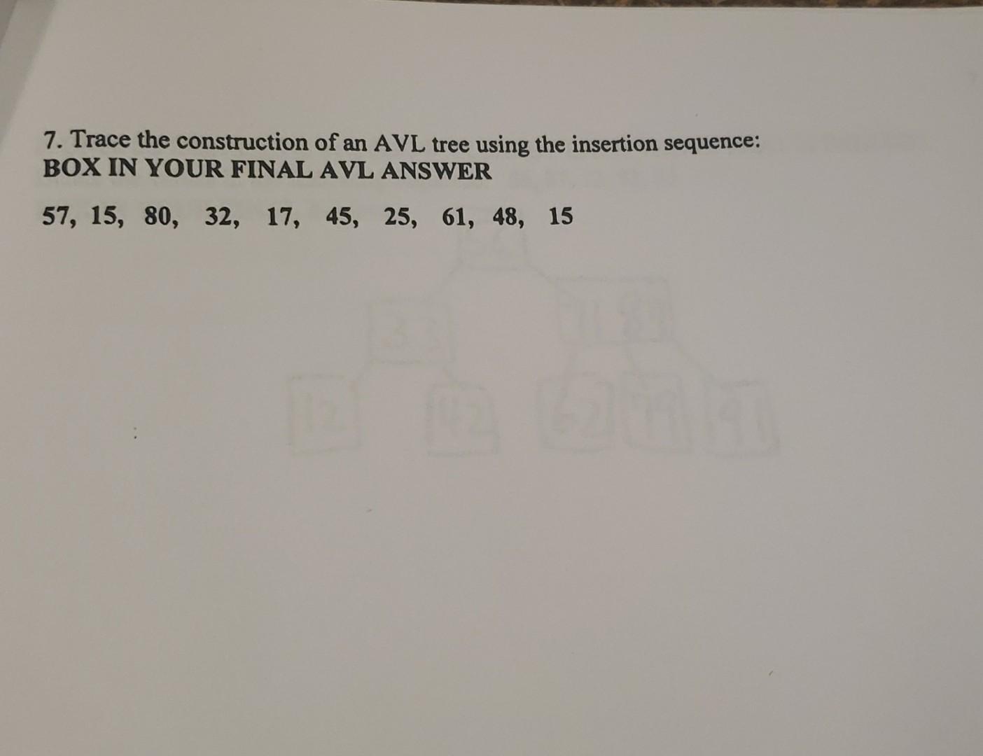 Solved 7 Trace The Construction Of An Avl Tree Using The