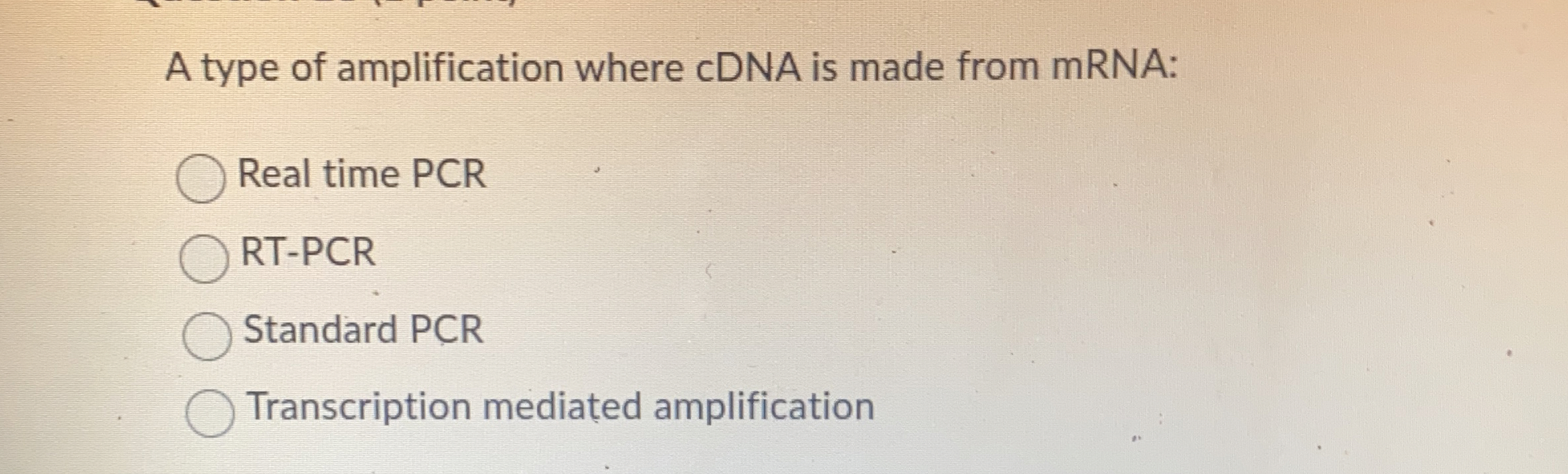 Solved A type of amplification where cDNA is made from | Chegg.com