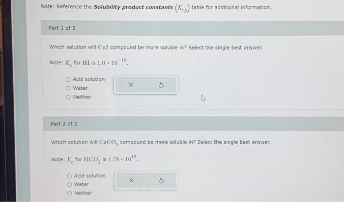 Solved Note: Reference the Solubility product constants | Chegg.com