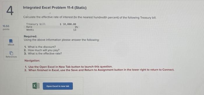 Solved Integrated Excel Problem 11-4 (Static) Caiculate the | Chegg.com