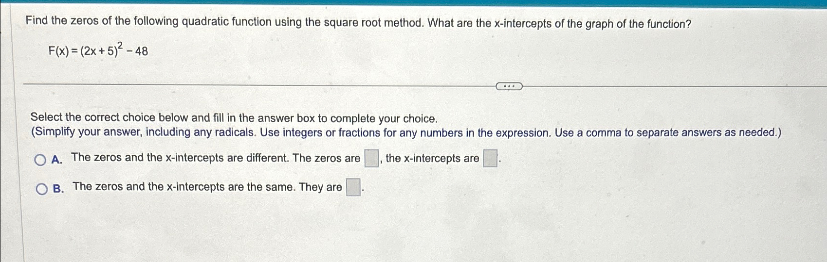 Solved Find the zeros of the following quadratic function | Chegg.com