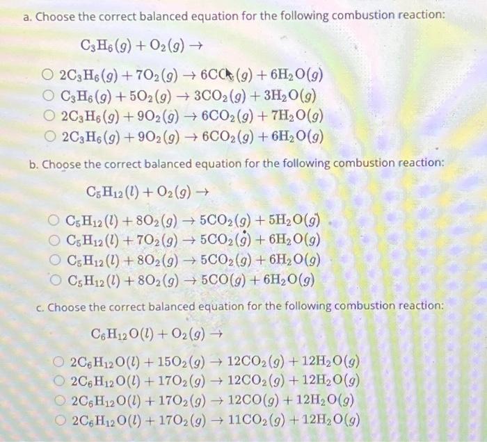 Solved a. Choose the correct balanced equation for the | Chegg.com
