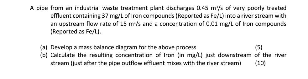 Solved A pipe from an industrial waste treatment plant | Chegg.com