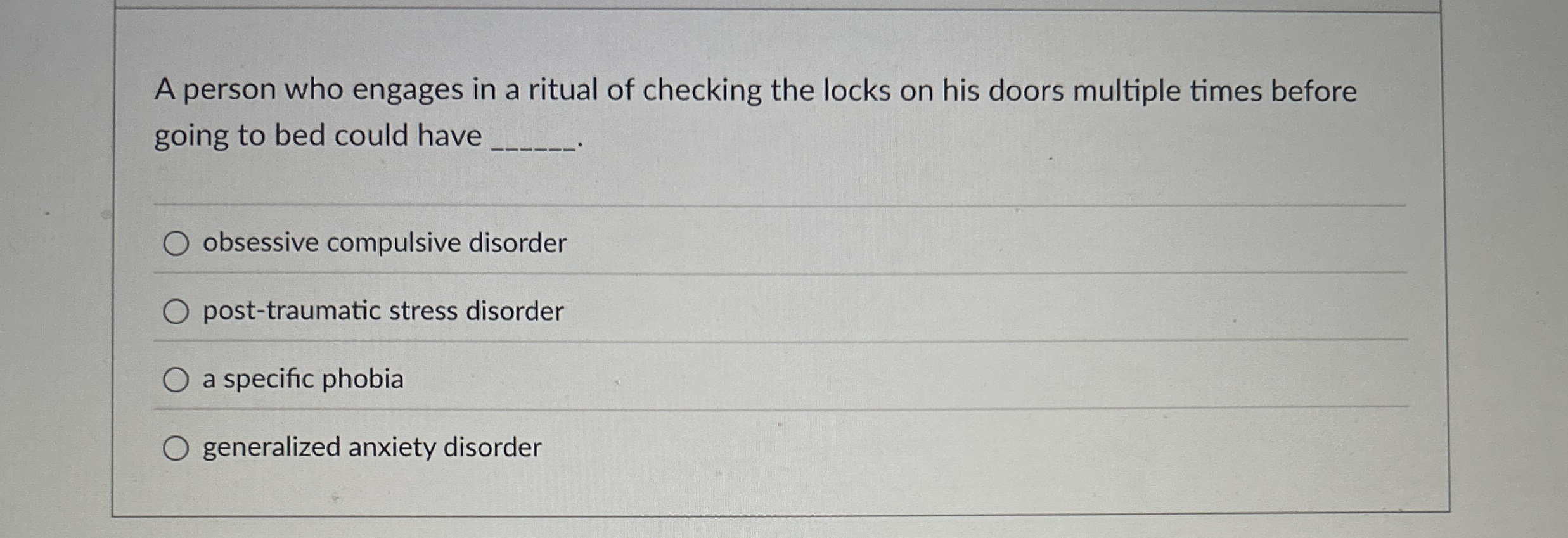 Solved A person who engages in a ritual of checking the | Chegg.com