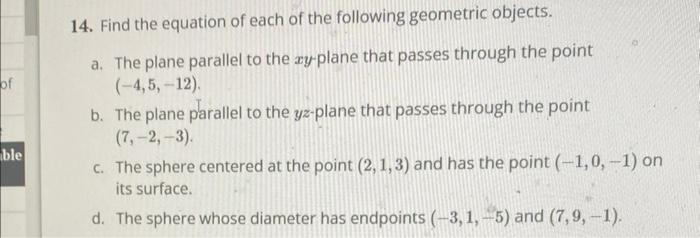 Solved 14. Find the equation of each of the following | Chegg.com