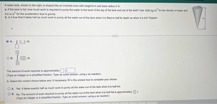 Solved A water tank, shown to the right, is shaped like an | Chegg.com