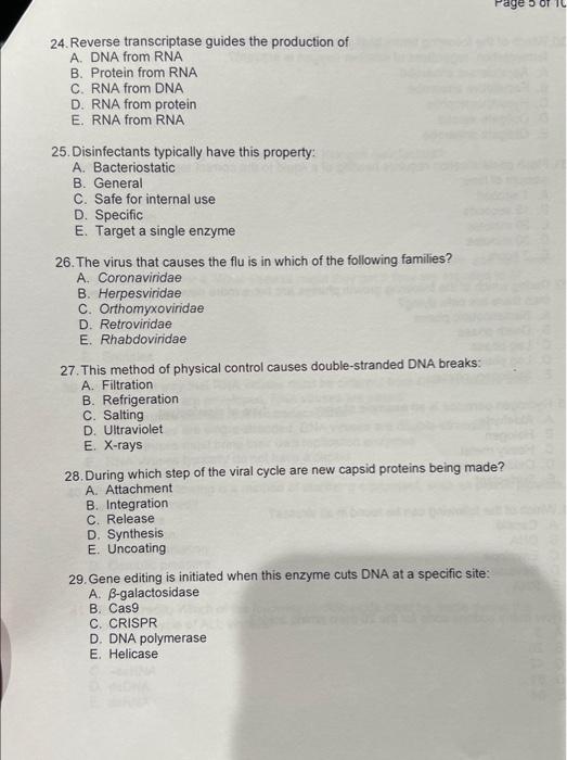 Solved 24. Reverse transcriptase guides the production of A. | Chegg.com