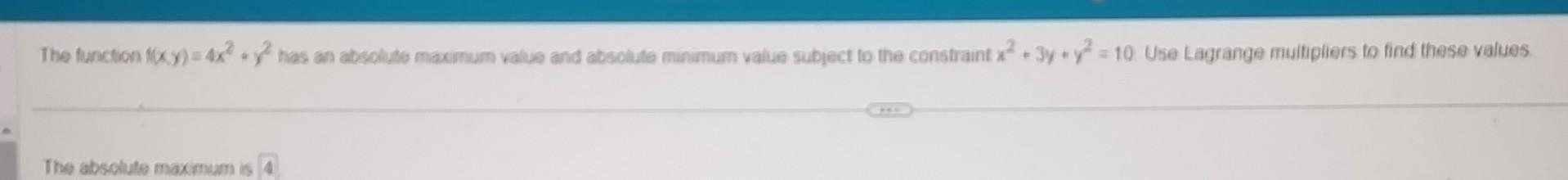 Solved The function f(x,y)=4x2+y2 has an absolute maximum | Chegg.com