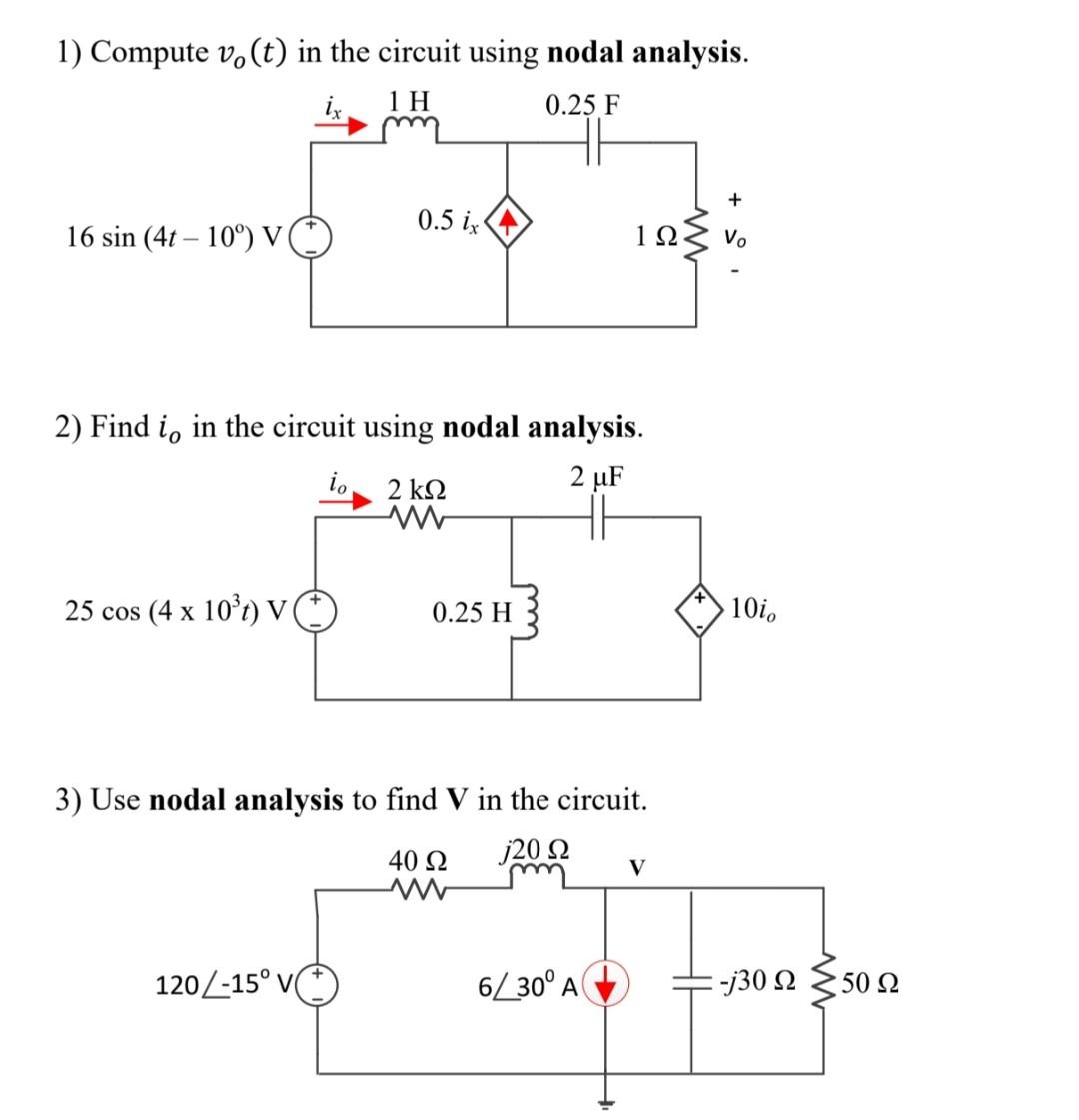 Solved 1) Compute vo(t) in the circuit using nodal analysis. | Chegg.com