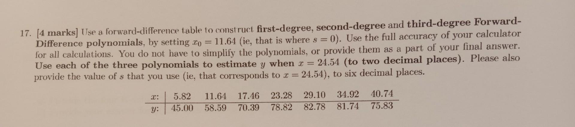 Solved 7. [4 marks] Use a forward-difference table to | Chegg.com