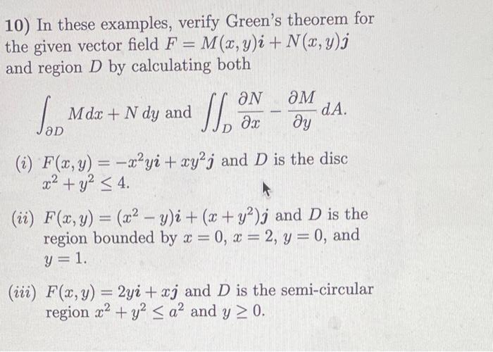 Solved 10) In these examples, verify Green's theorem for the | Chegg.com