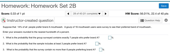 Solved Save Homework: Homework Set 2B Score: 0.33 of 1 pt 28 | Chegg.com