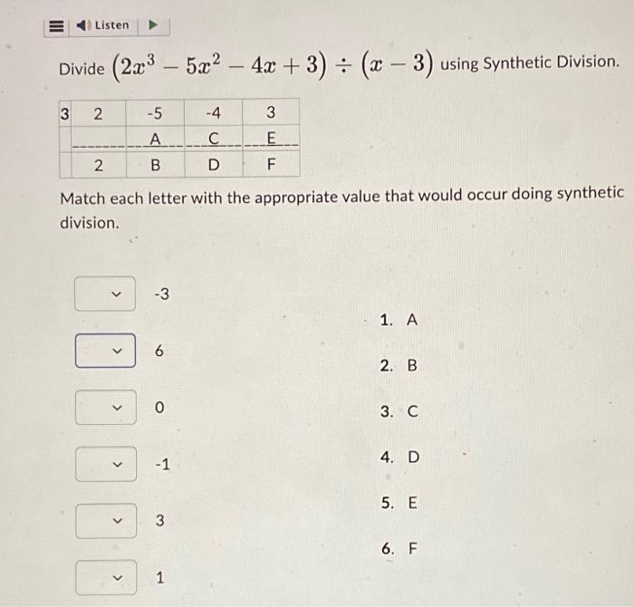 Solved Divide (2x3−5x2−4x+3)÷(x−3) using Synthetic Division. | Chegg.com