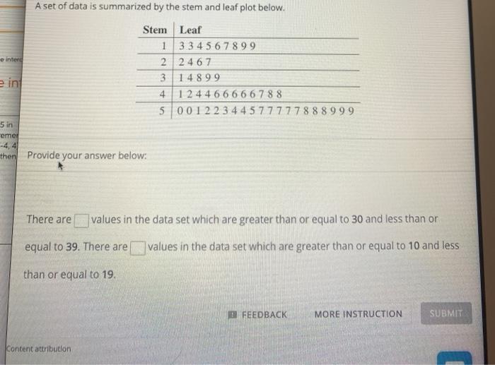 Solved A set of data is summarized by the stem and leaf plot | Chegg.com