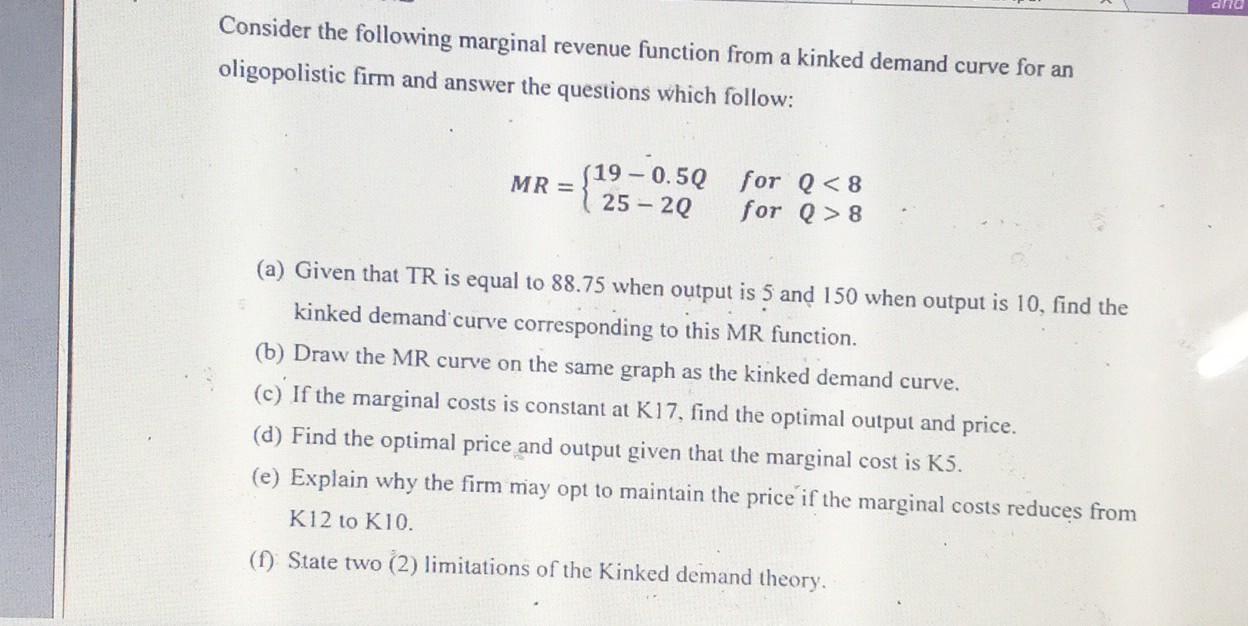 Solved Consider the following marginal revenue function from | Chegg.com