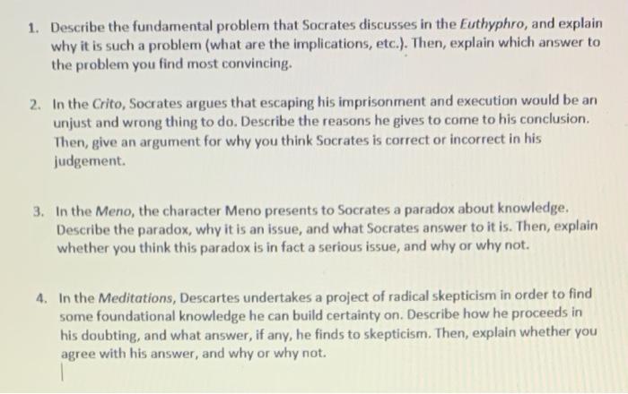 1. Describe the fundamental problem that Socrates | Chegg.com
