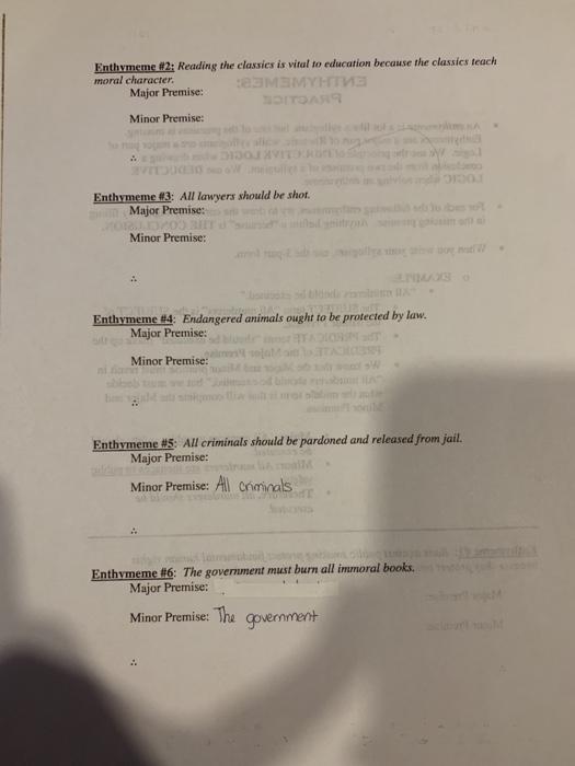 Solved ENTHYMEMES: PRACTICE An enthymeme is a lot like a | Chegg.com