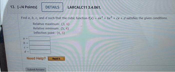 Solved Find a,b,c, and d such that the cubic function | Chegg.com