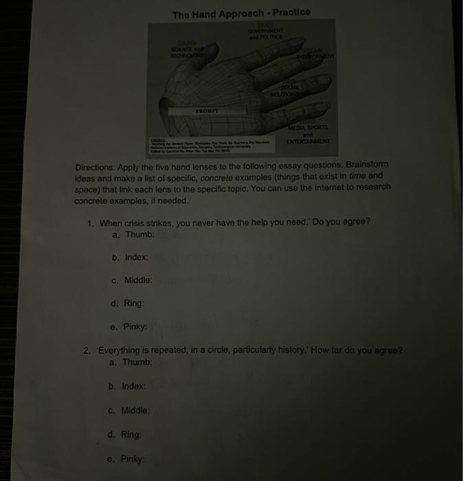 b. Index: c. Middle: The Hand Approach - Practice b. | Chegg.com