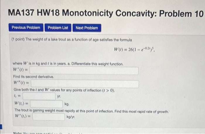 Solved MA137 HW18 Monotonicity Concavity: Problem 10 (1 | Chegg.com