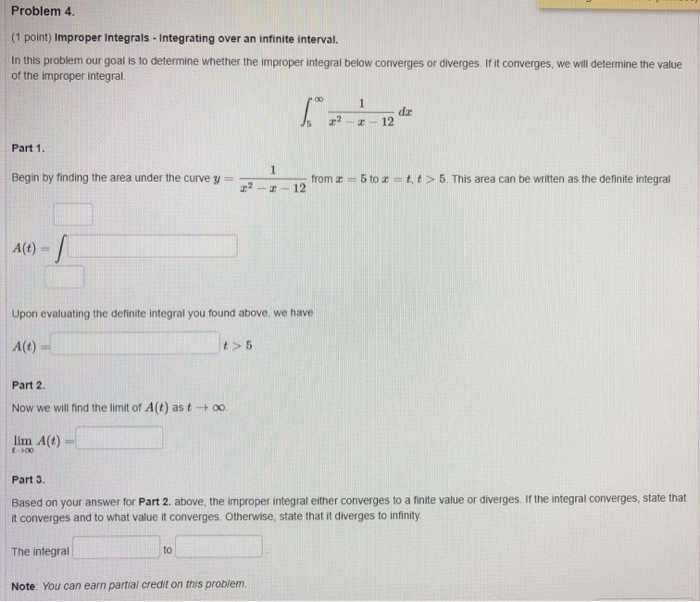 Solved Problem 4. (1 point) Improper Integrals - Integrating | Chegg.com