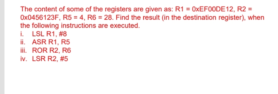 Solved The content of some of the registers are given as: | Chegg.com