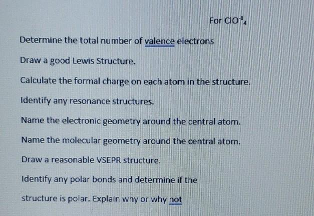 Solved For clo4 Determine the total number of valence | Chegg.com