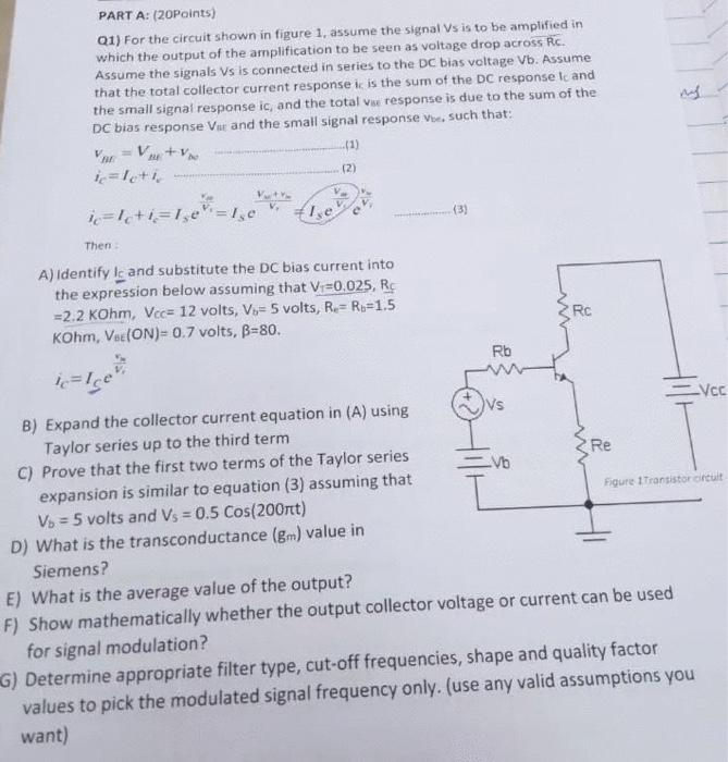 Solved PART A: (20Points) 01) For the circuit shown in | Chegg.com