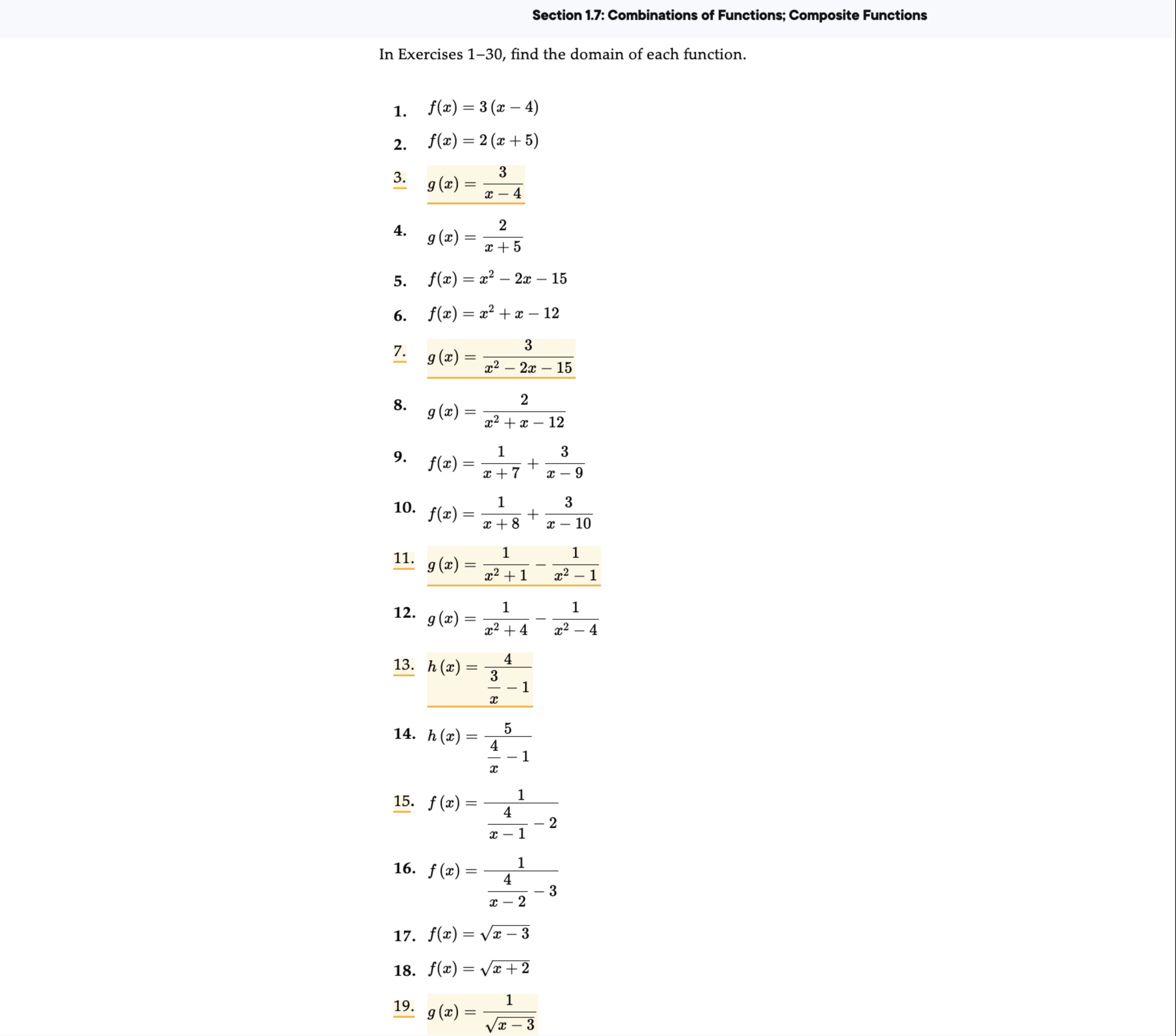 Solved Section 1.7 ﻿Combinations of Functions: Composite | Chegg.com