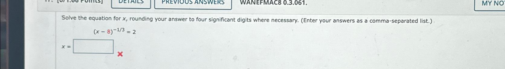 Solved Solve the equation for x, ﻿rounding your answer to | Chegg.com
