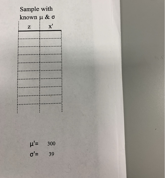 Sample with known μ & σ z x' u'= o'= 300 39 | Chegg.com