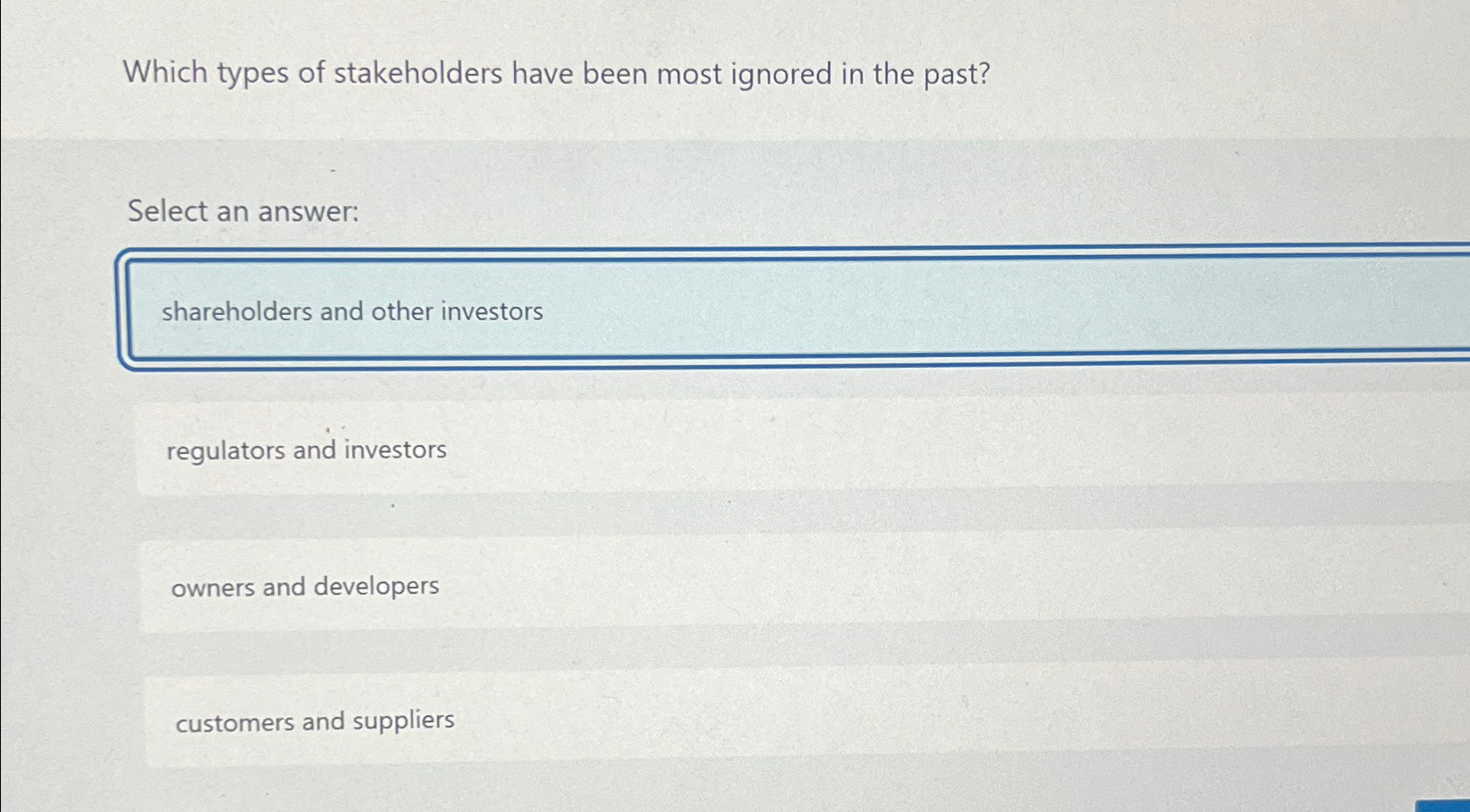Solved Which types of stakeholders have been most ignored in | Chegg.com