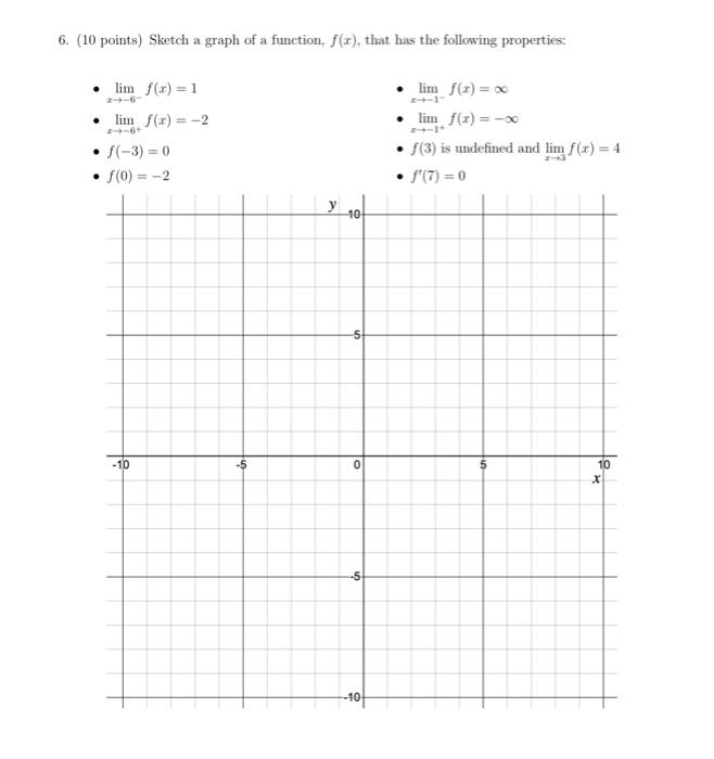 Solved 6. (10 points) Sketch a graph of a function, f(x), | Chegg.com