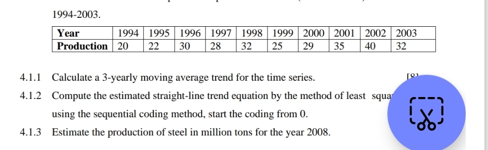 Solved 1994-2003.4.1.1 ﻿Calculate a 3-yearly moving average | Chegg.com