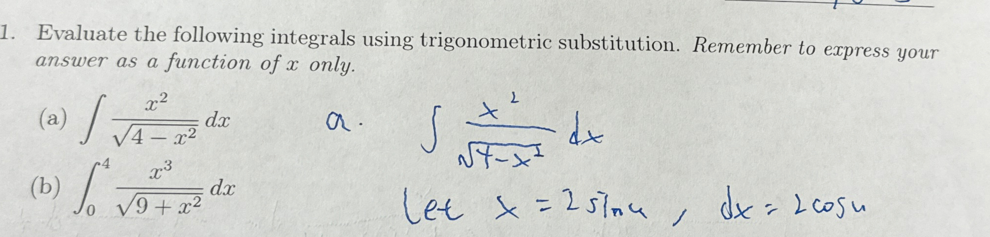 Solved Evaluate the following integrals using trigonometric | Chegg.com