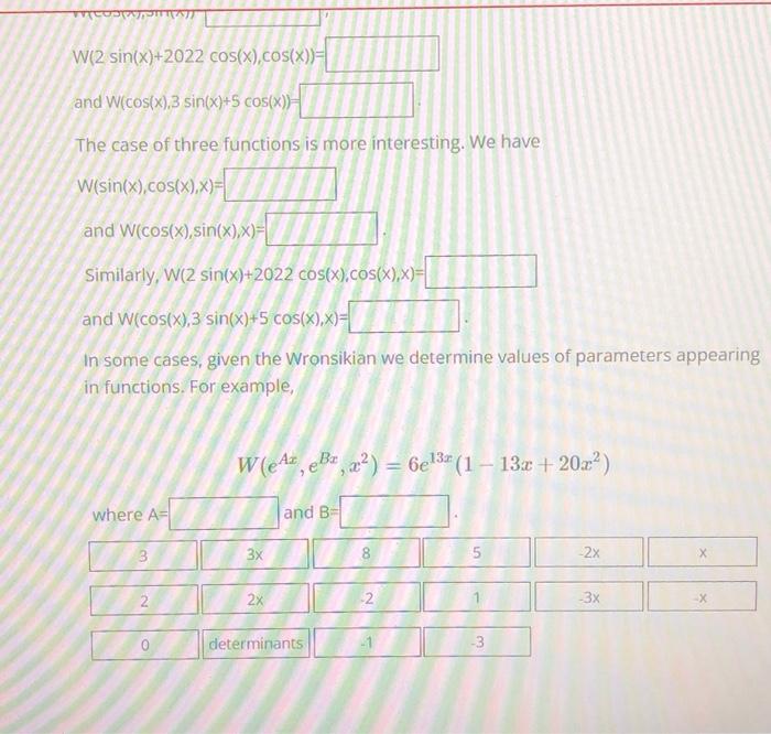 Solved The Wronskian of two differential functions f and g | Chegg.com
