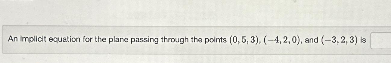 Solved An implicit equation for the plane passing through | Chegg.com