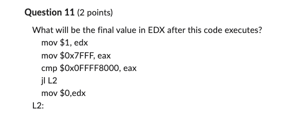 Solved Question 11 (2 ﻿points)What will be the final value | Chegg.com