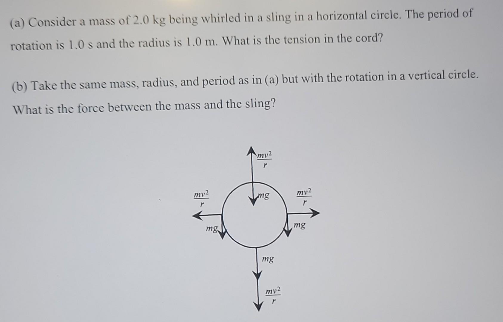 Solved (a) Consider a mass of 2.0 kg being whirled in a | Chegg.com