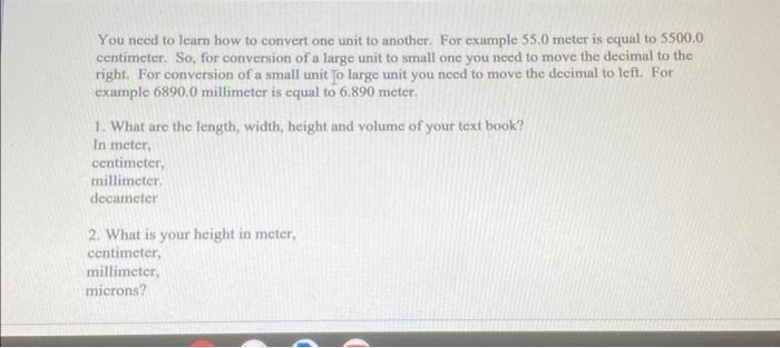 Solved You need to learn how to convert one unit to another. | Chegg.com Solved You need to learn how to convert one unit to another. | Chegg.com