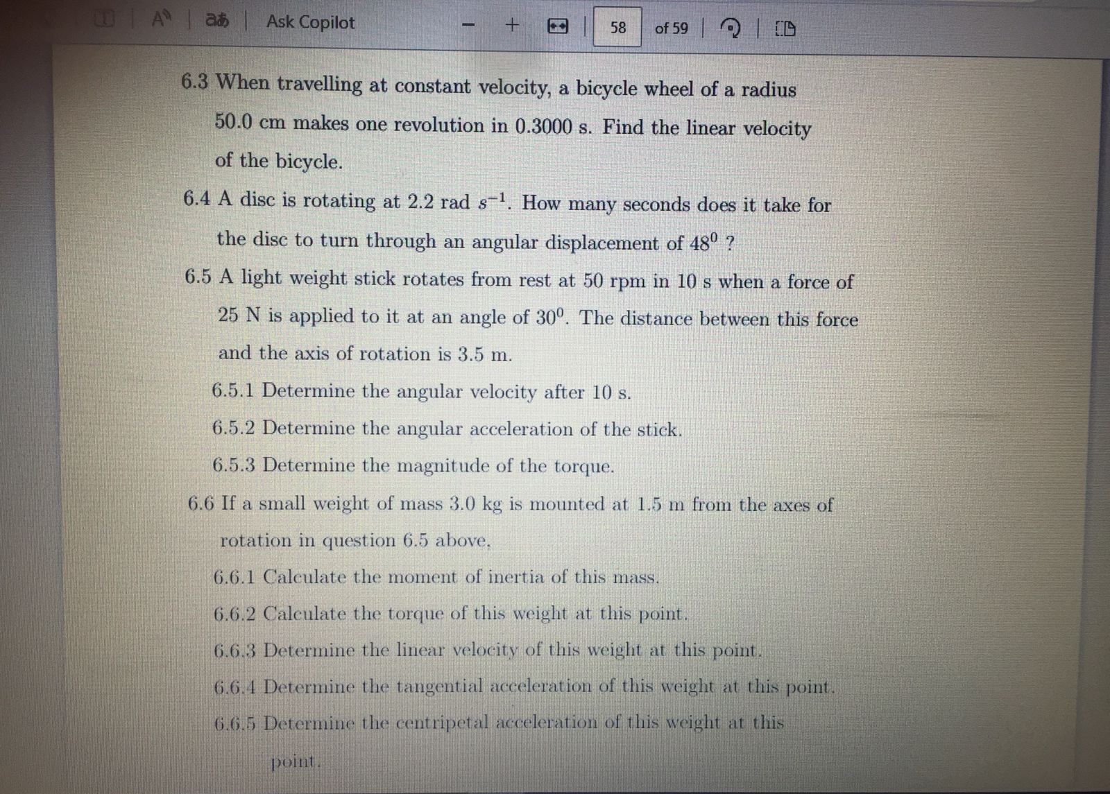 Solved 6.4 ﻿A disc is rotating at 2.2rads-1. ﻿How many | Chegg.com